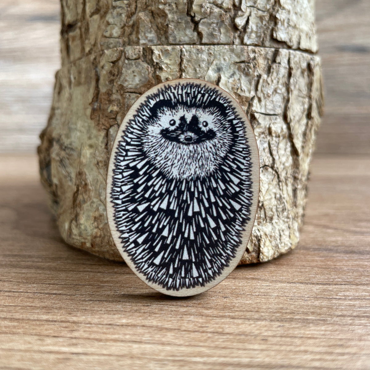 Hedgehog Wooden Pin Badges - cute animal, nature brooches by Jackdaw ...