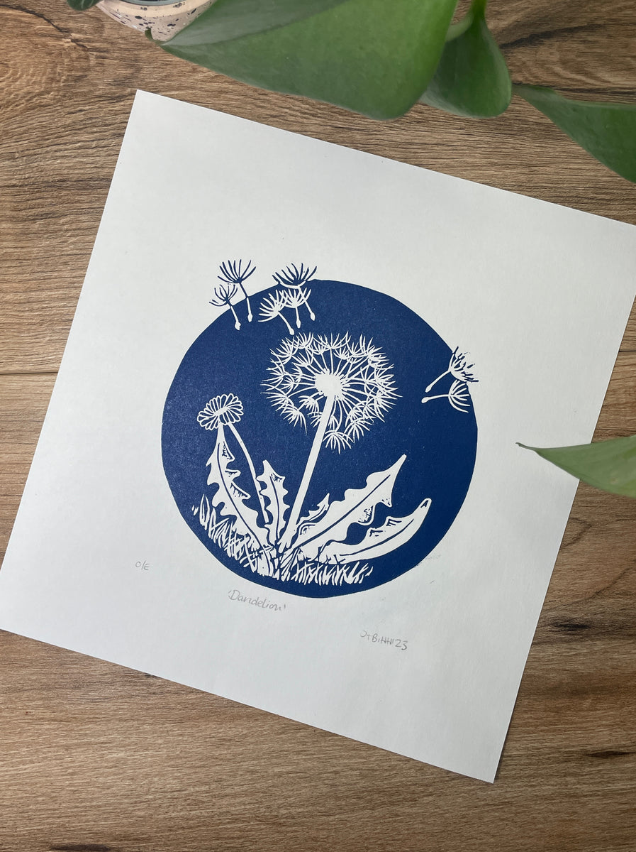 Dandelion hand printed Linocut art print – Jackdaw and Bear