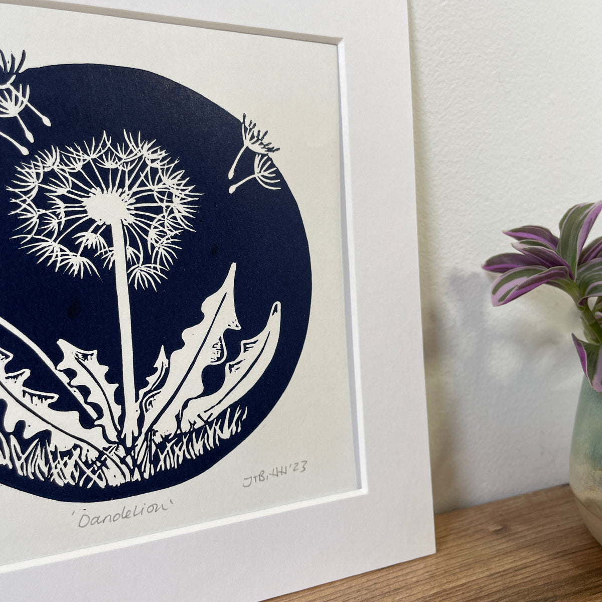 Dandelion hand printed Linocut art print, wildflower art print ...