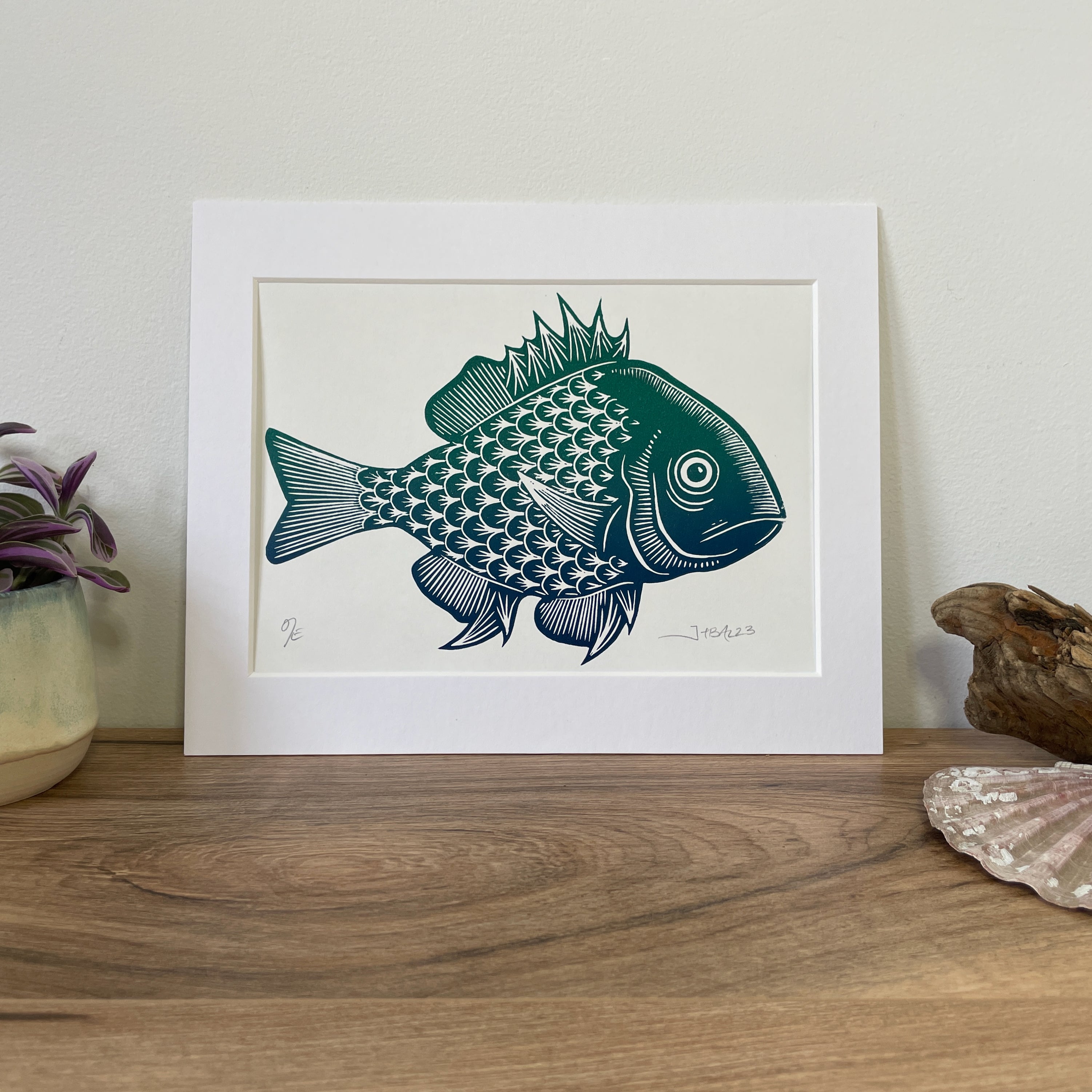 Fish linocut art print by Jackdaw and Bear