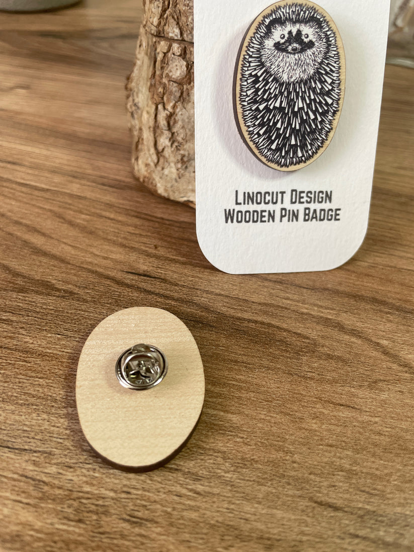Hedgehog Wooden Pin Badges - cute animal, nature brooches by Jackdaw ...