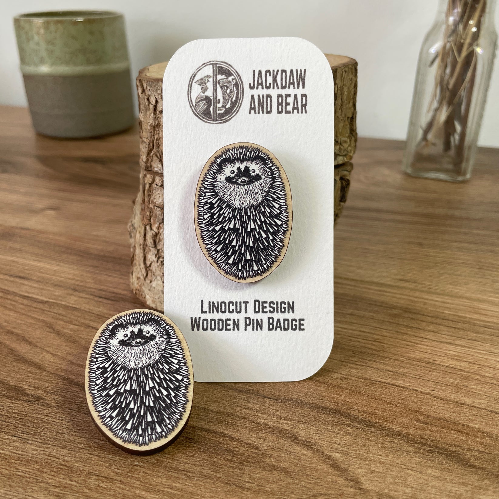 Hedgehog Wooden Pin Badges - cute animal, nature brooches by Jackdaw ...
