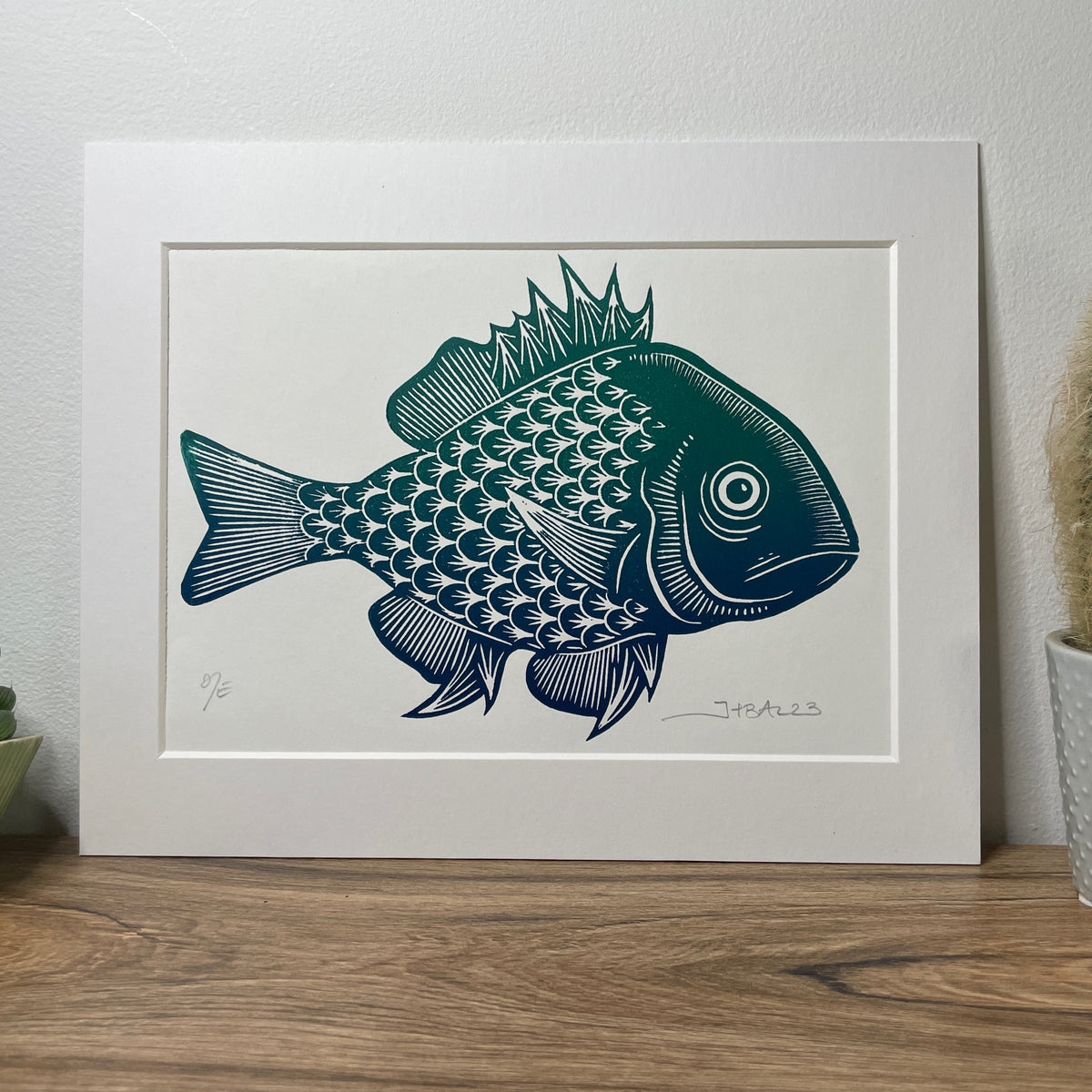 Fish linocut art print by Jackdaw and Bear