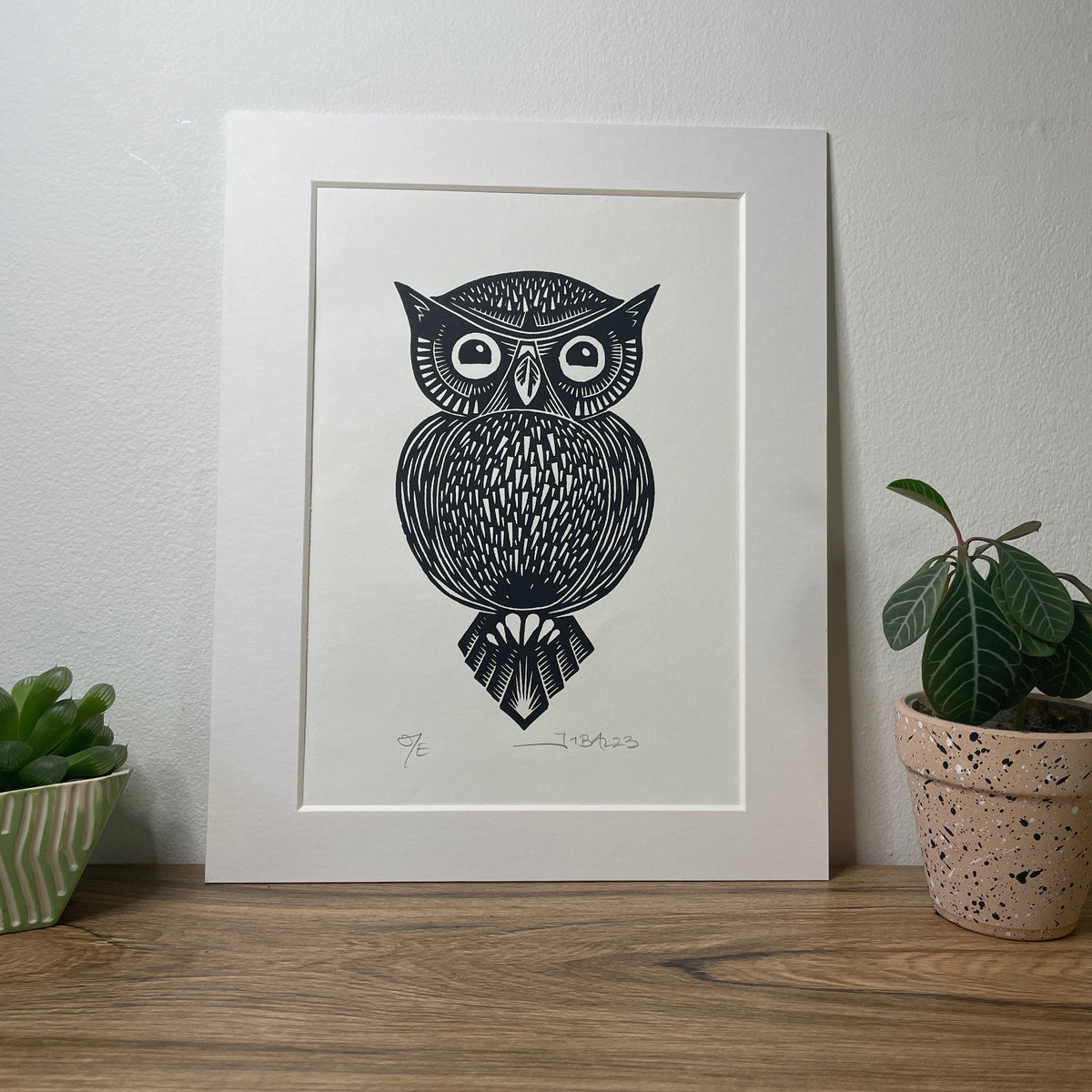 Owl Lino hand printed insect linocut print by Jackdaw and Bear