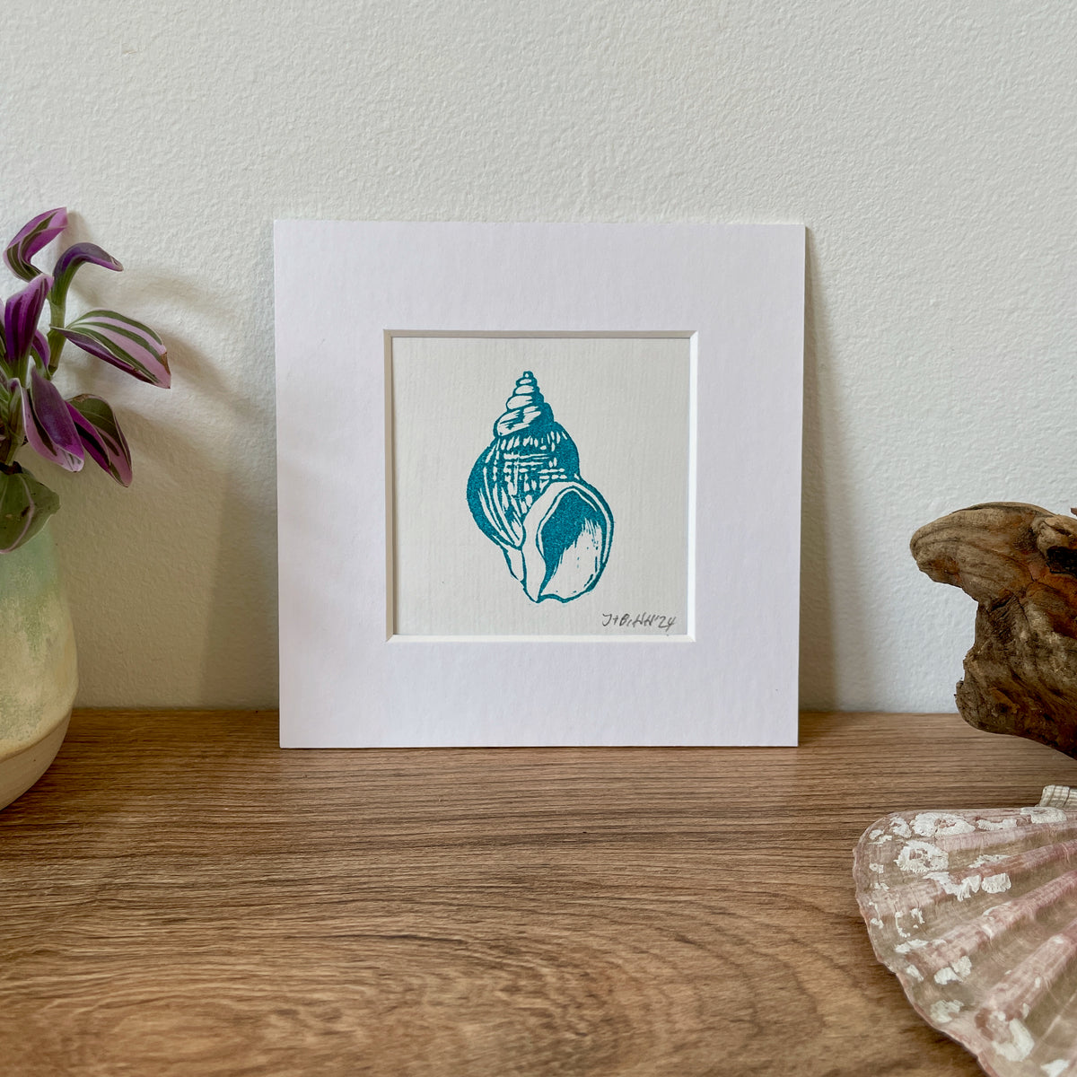 Whelk beach sea shell Linocut original art print by Jackdaw & Bear ...