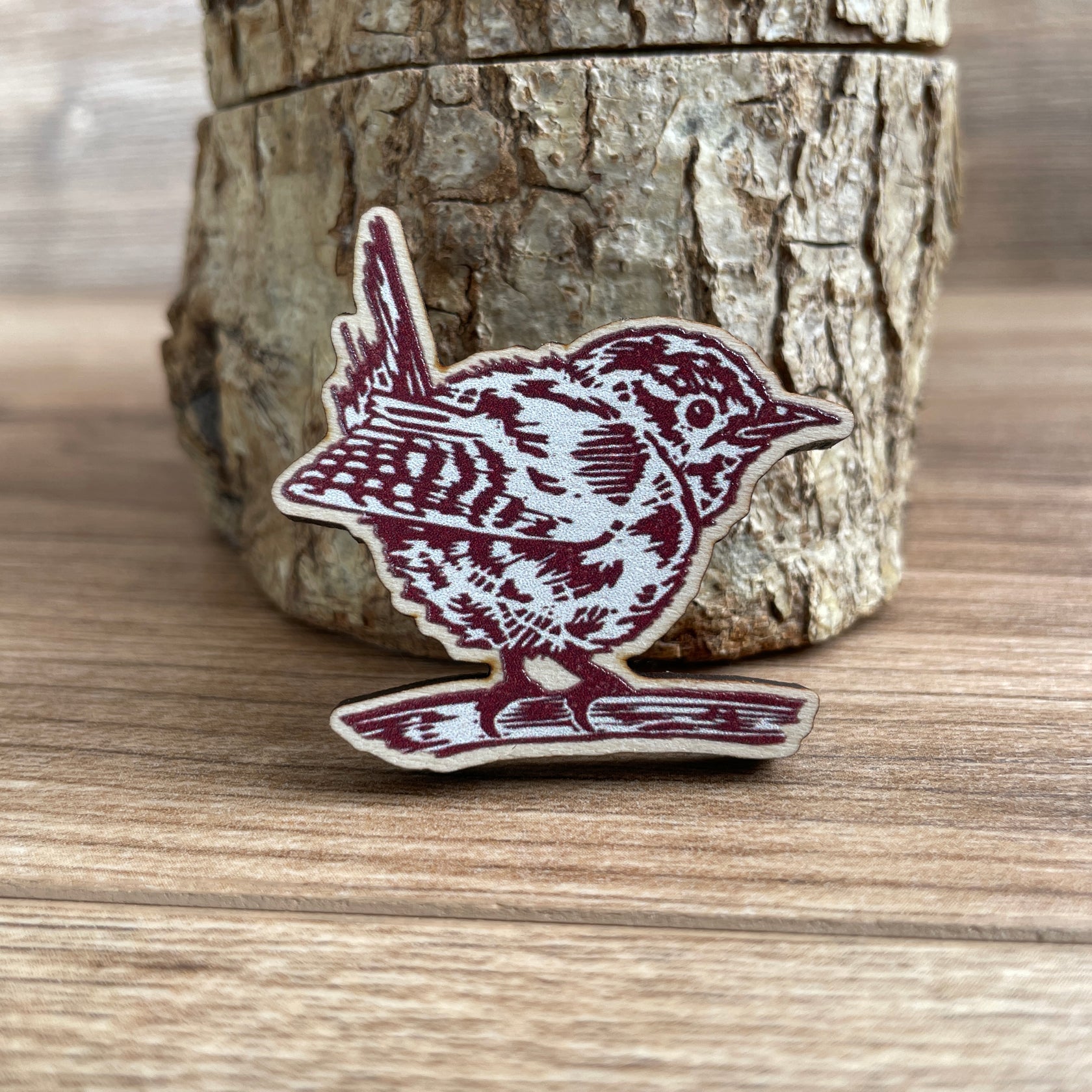 Wren Wooden Pin Badges - cute garden bird, nature brooches by Jackdaw ...