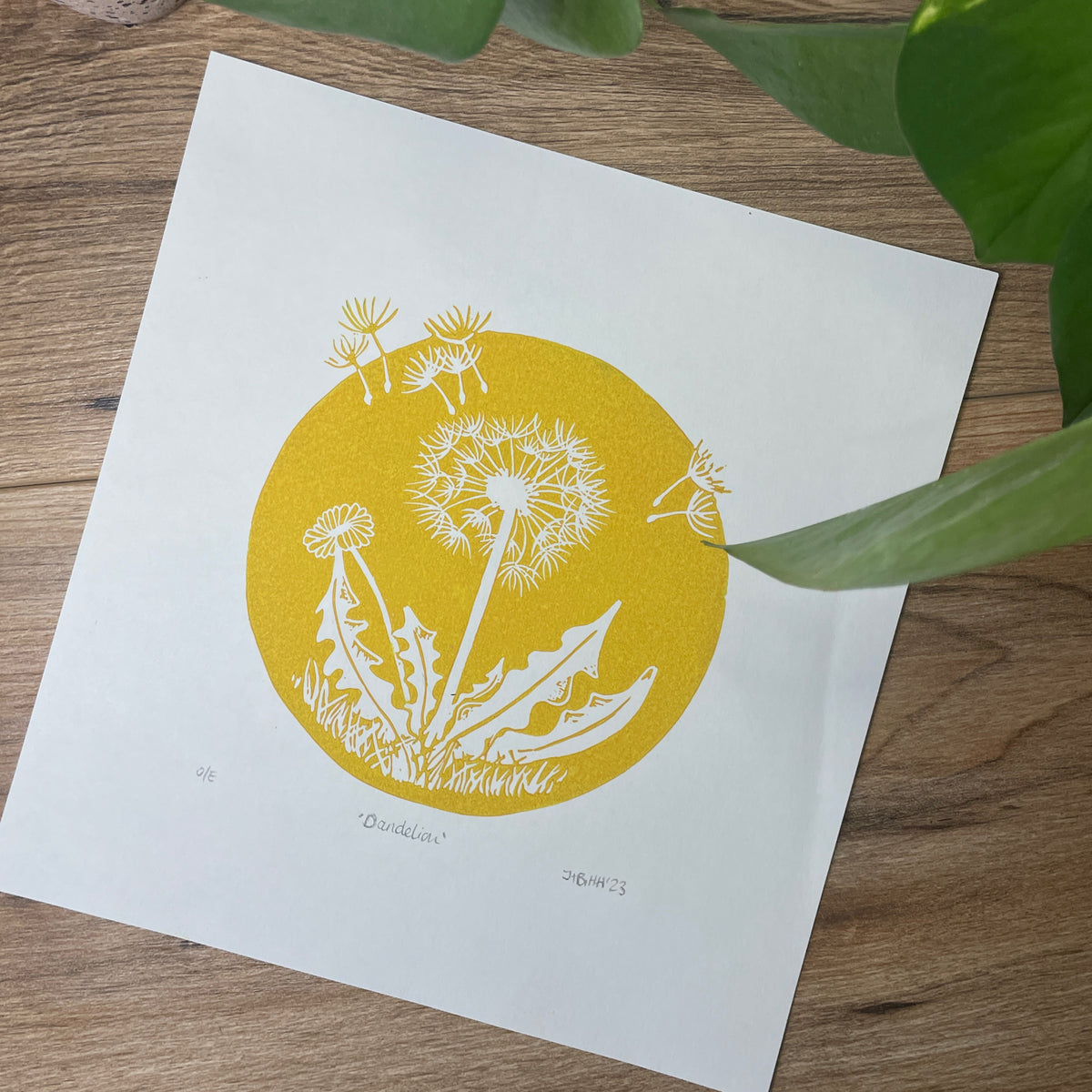 Dandelion hand printed Linocut art print – Jackdaw and Bear