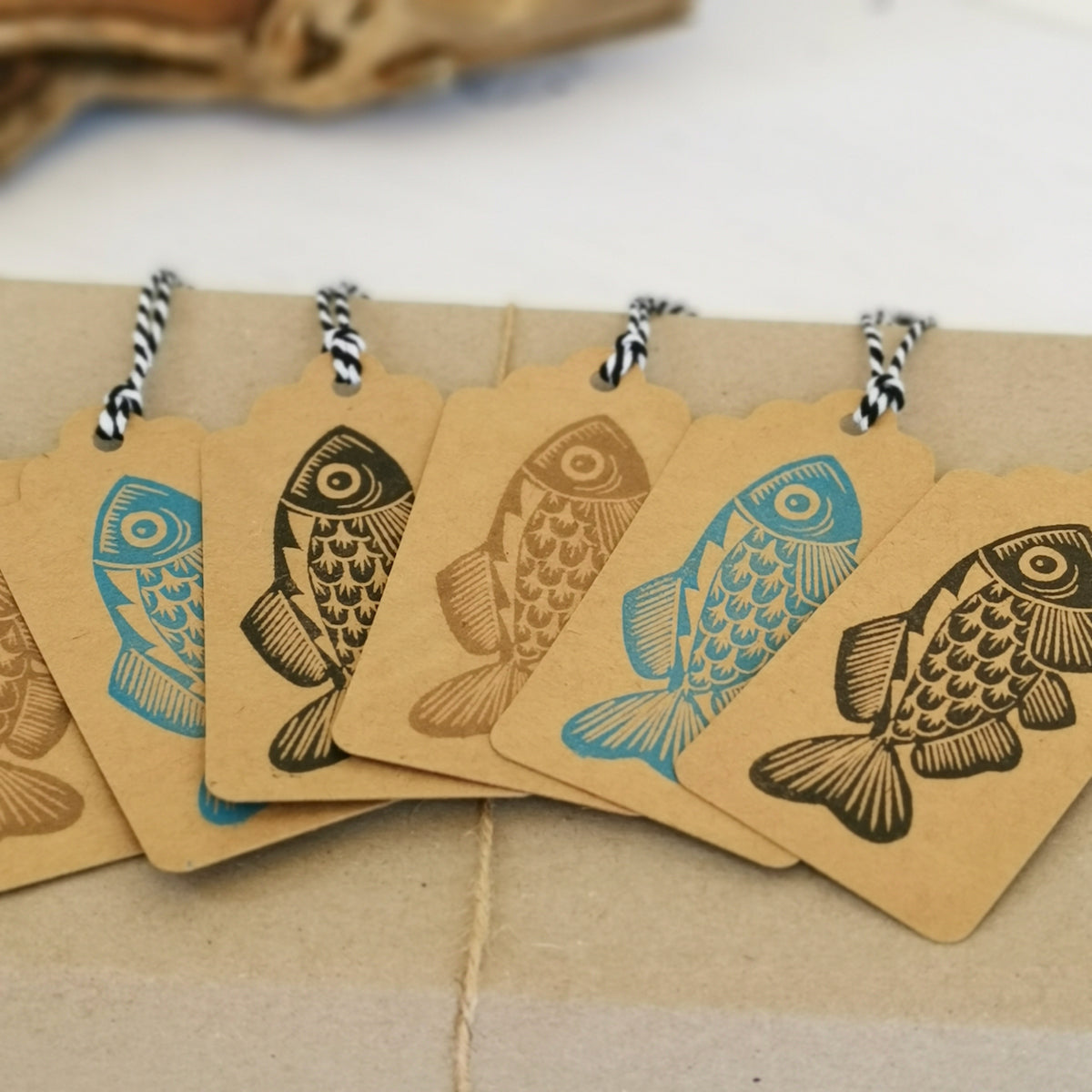 6pk hand printed Fish gift tags / present tags for gift wrapping ...