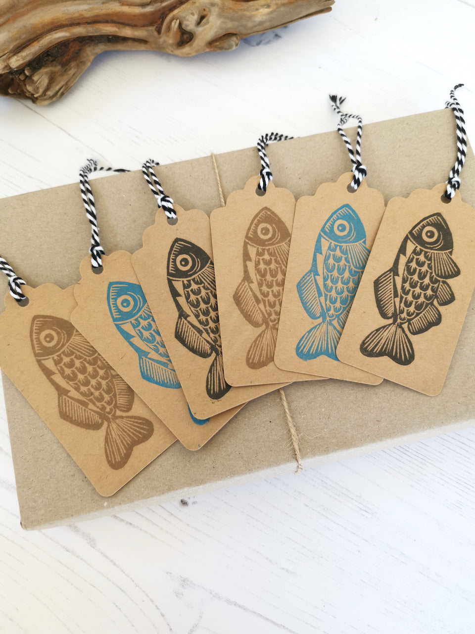 6pk hand printed Fish gift tags / present tags for gift wrapping ...