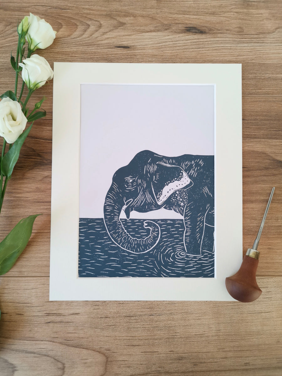Asian elephant hand printed lino art print - Jackdaw & Bear – Jackdaw ...