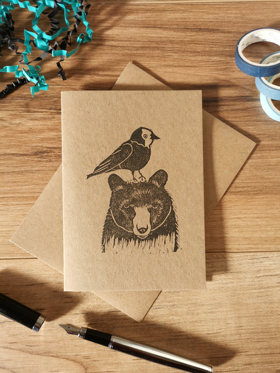 Jackdaw & Bear greetings card Linocut design friendship card – Jackdaw ...