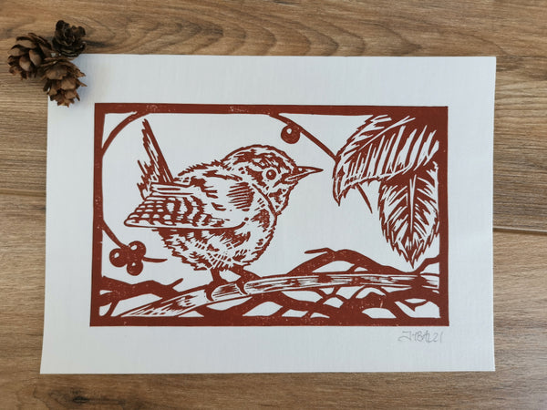 Wren bird hand printed lino nature art print | Jackdaw & Bear – Jackdaw ...